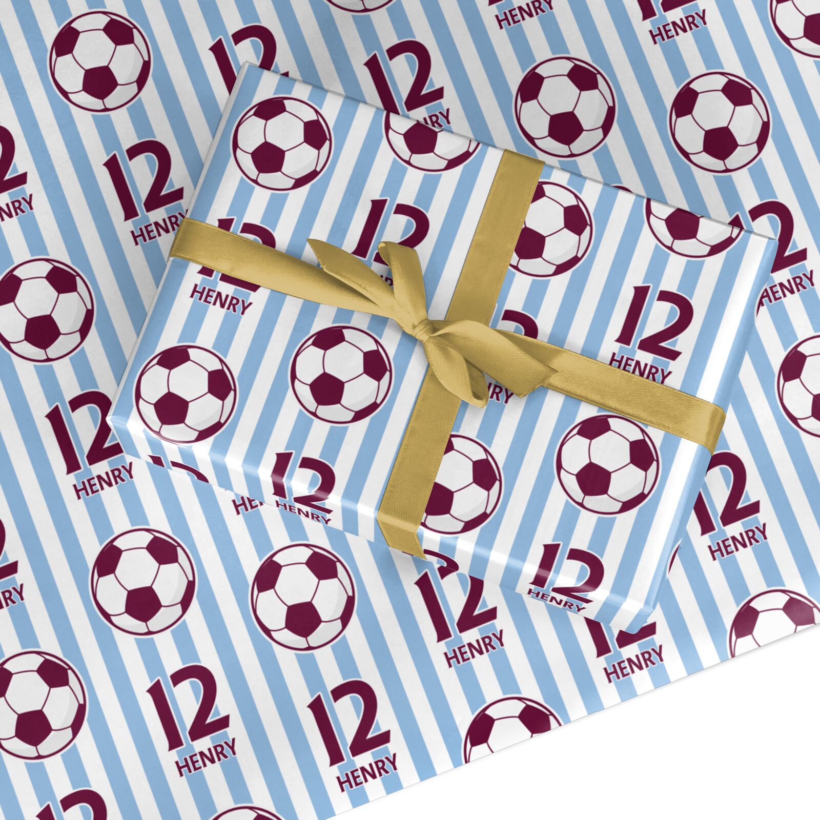 Claret and Blue Personalised Football Wrapping Paper – Dyefor
