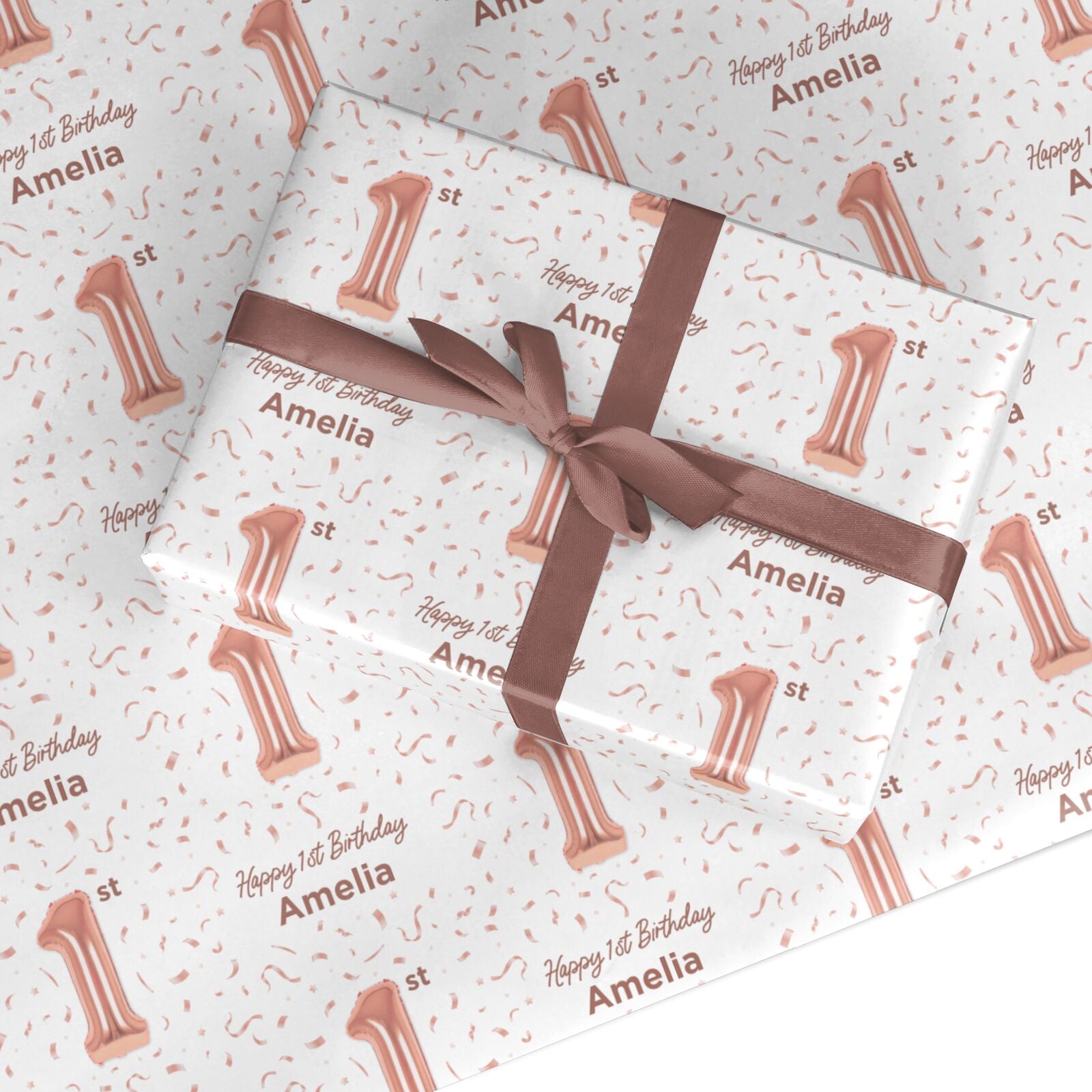 Personalised Rose Gold Number Balloon Wrapping Paper – Dyefor