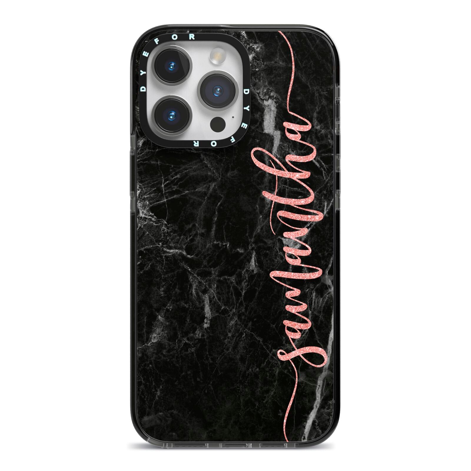 Black Marble Vertical Glitter Personalised Name iPhone Case – Dyefor