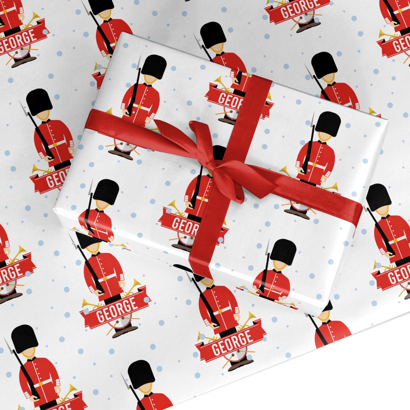 Festive British Guards with Name Wrapping Paper – Dyefor