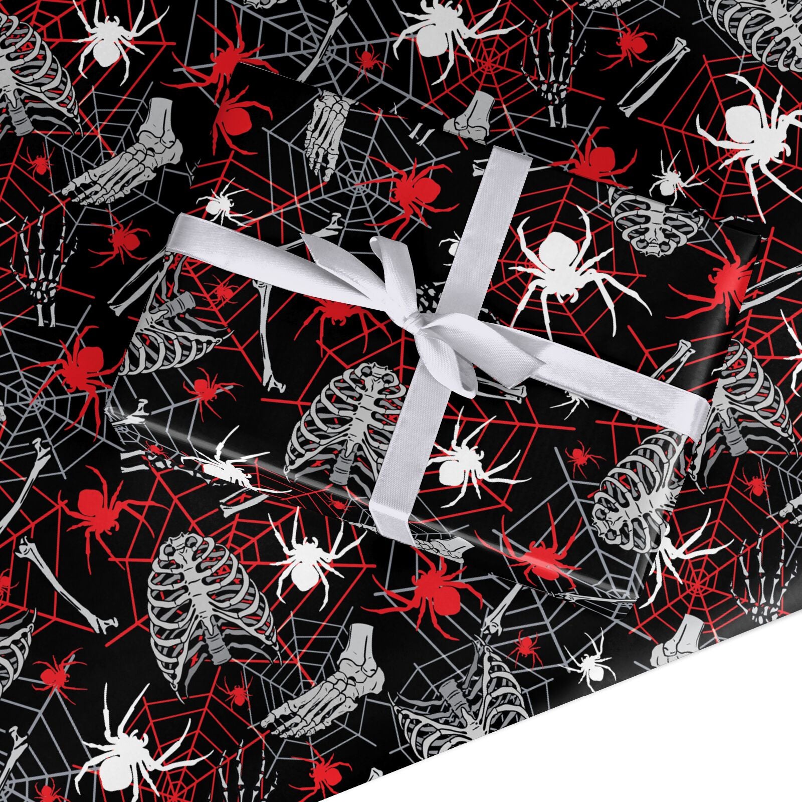 Grey and Red Cobwebs Wrapping Paper – Dyefor