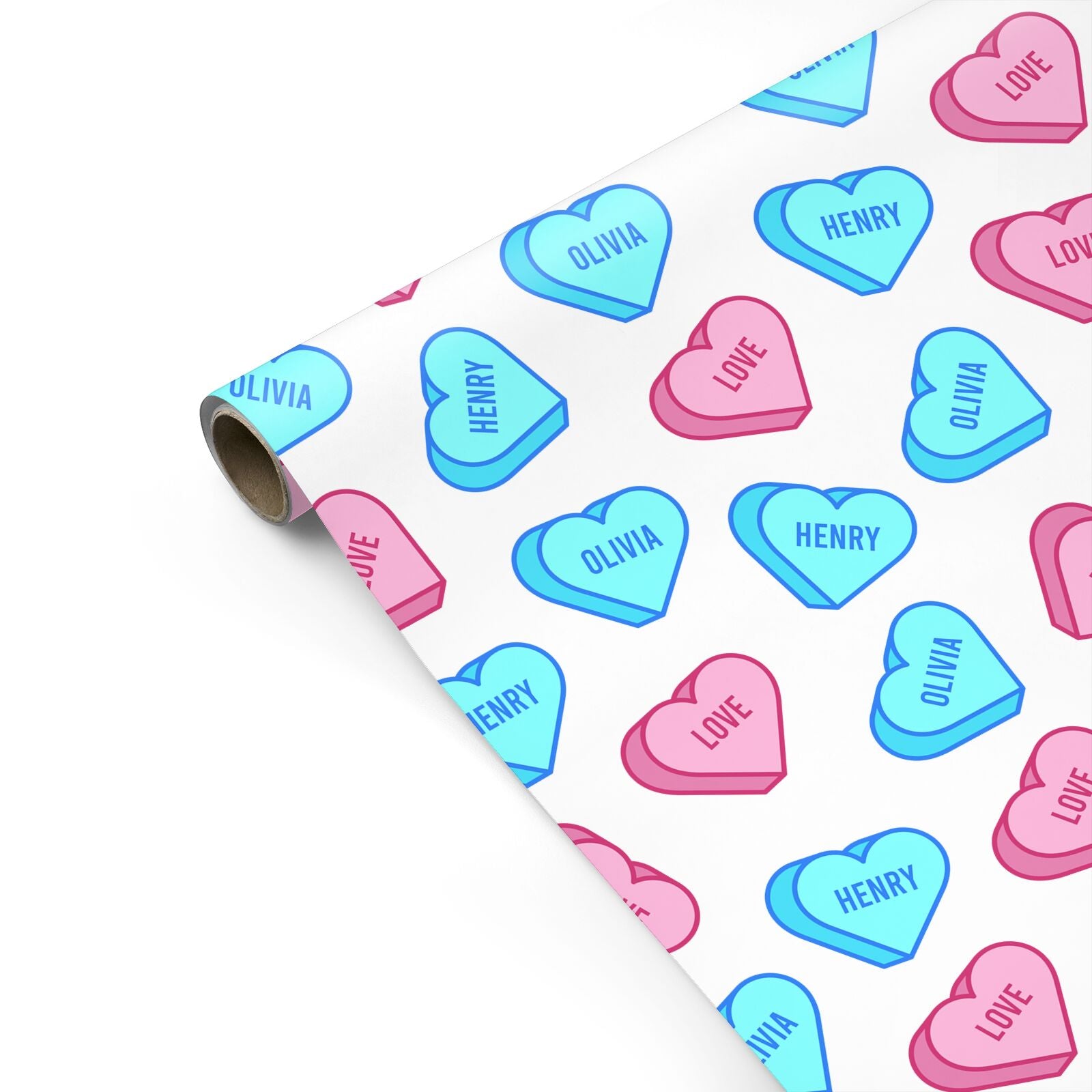 Love Heart Sweets with Names Wrapping Paper – Dyefor