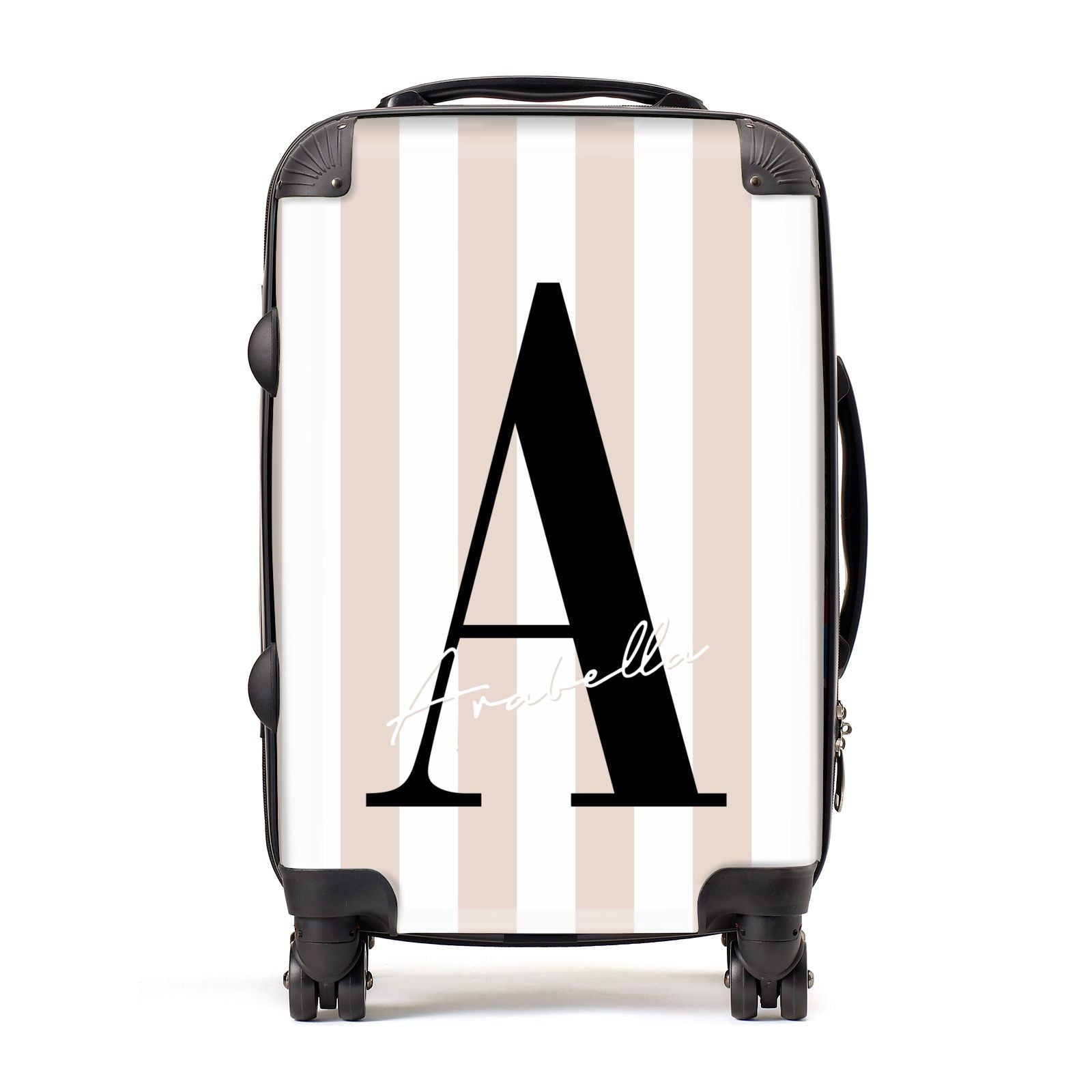 Personalised Nude Colour White Striped Suitcase – Dyefor