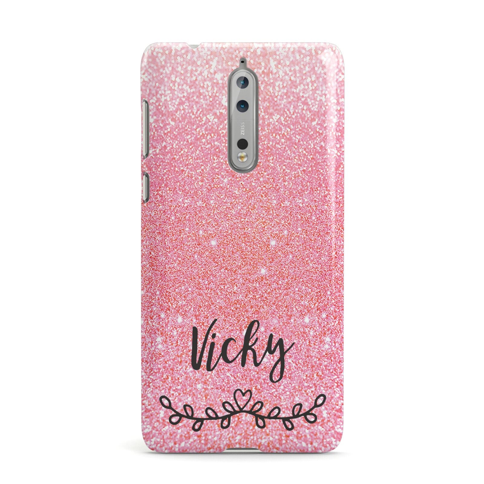 Pink Glitter with Custom Black Text Nokia Case – Dyefor