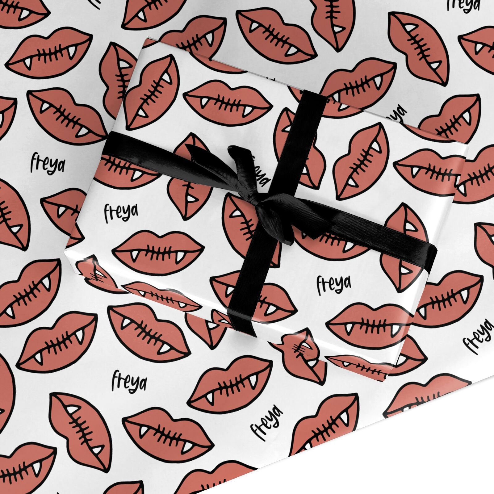 Pink Lips with Fangs Personalised Wrapping Paper – Dyefor