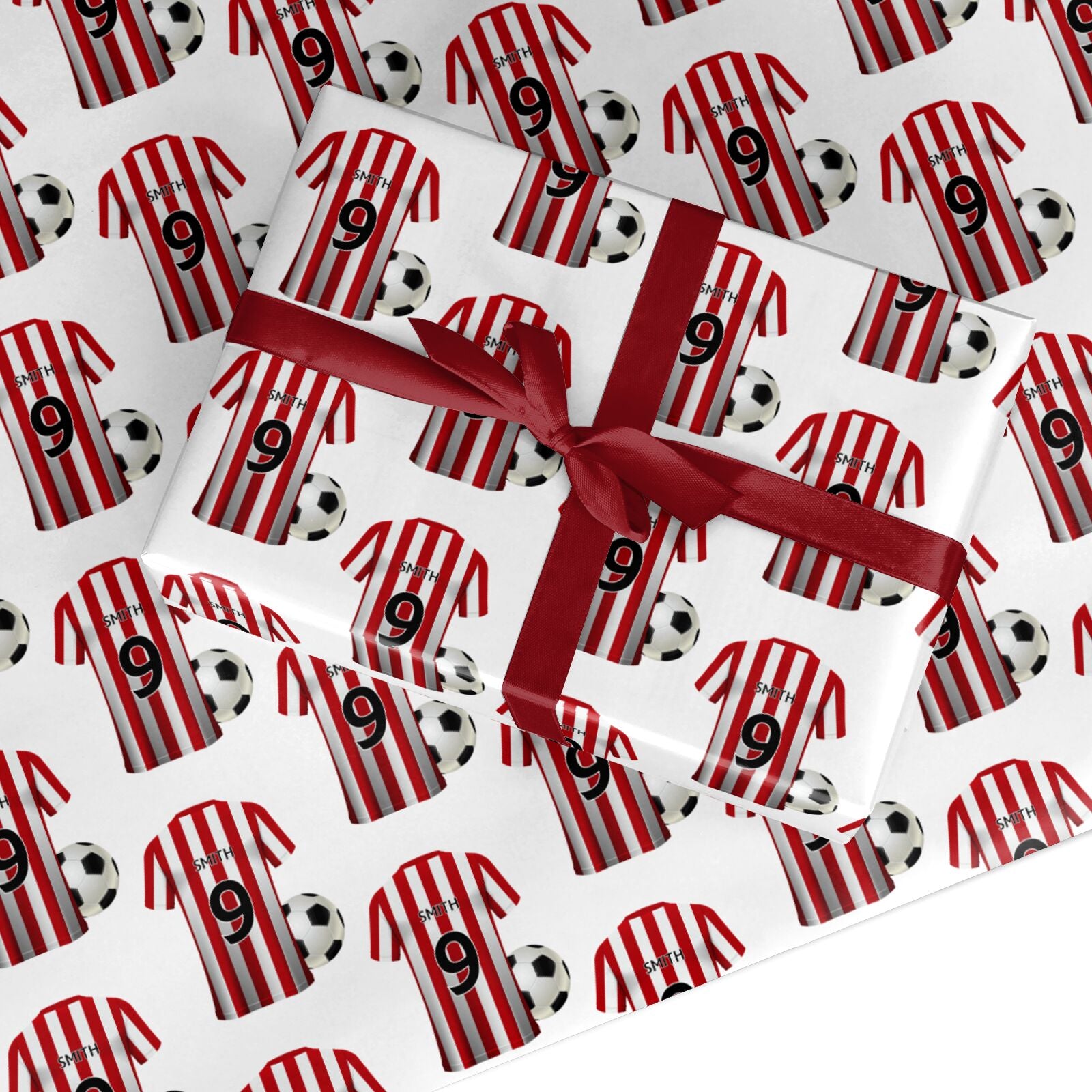 Red White Striped Personalised Football Shirt Wrapping Paper – Dyefor
