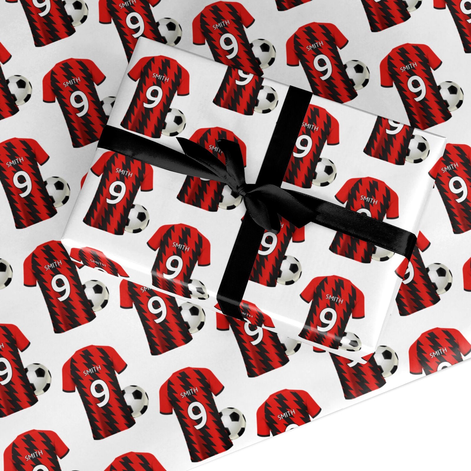 Red and Black Stripes Personalised Football Shirt Wrapping Paper – Dyefor