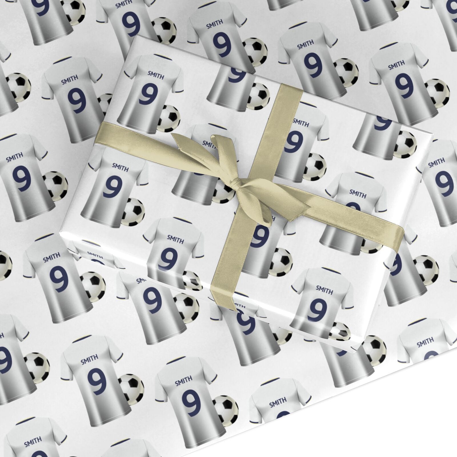 White Blue Personalised Football Shirt Wrapping Paper – Dyefor