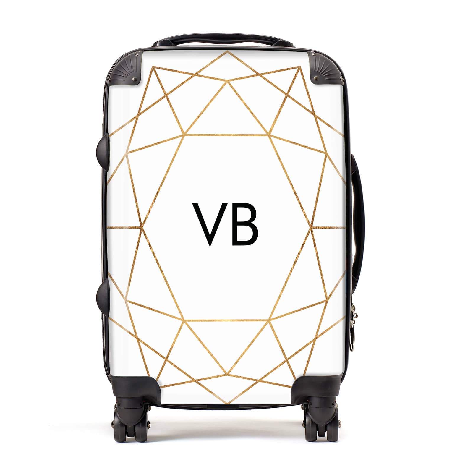 Personalised Initials White & Gold Geometric Suitcase| Dyefor